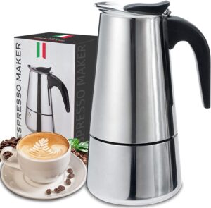 coffee pot, stainless steel moka pot italian coffee maker 9 cup/15 oz stovetop espresso maker for gas or electric ceramic stovetop camping manual cuban coffee percolator for cappuccino or latte