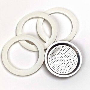 Tredoni 3 Rubber Seals/Rings+Filter -Replacement- Sizes 1,2,3,6,9,14 Cup Espresso Coffee Maker Moka Pot- 7.1cm (6 Cup)