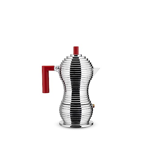 Alessi MDL02/3 R Pulcina Stove Top Espresso 3 Cup Coffee Maker in Aluminum Casting Handle And Knob in Pa, Red