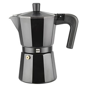 magefesa ® kenia noir stovetop espresso coffee maker, 6 cups / 10 oz, make your own home italian coffee with this moka pot cuban cooffe, made in black enamelled aluminum, safe and easy to use, café