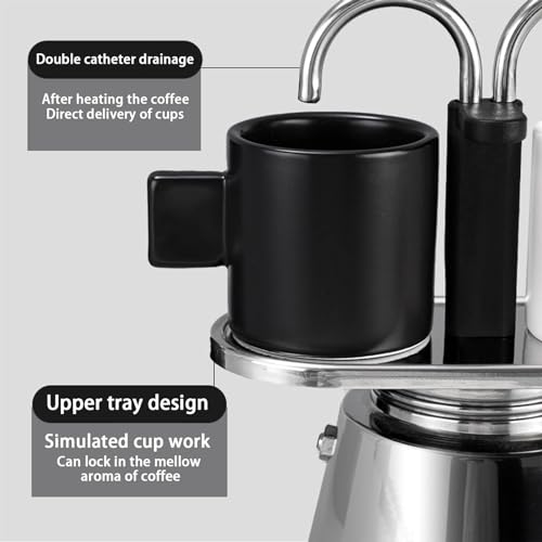 Yuecoom Stainless Steel Moka Pot, Moka Set includes Coffee Maker 2-Cup, 100ml Dual Pipe Stainless Steel Durable Food Grade Nonslip Thickened Strainer Widely Used Mocha Pot