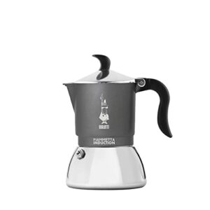 bialetti fiammetta moka pot – 4 cup espresso maker – grey italian stovetop coffee maker – compatible with induction hobs