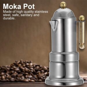 Espresso Maker, Stainless Steel Moka Pot Stovetop Espresso Coffee Maker with Safety Valve 4 Cups with Stainless Steel Stamping Fine Mesh Filter