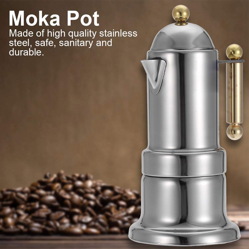 Espresso Maker, Stainless Steel Moka Pot Stovetop Espresso Coffee Maker with Safety Valve 4 Cups with Stainless Steel Stamping Fine Mesh Filter