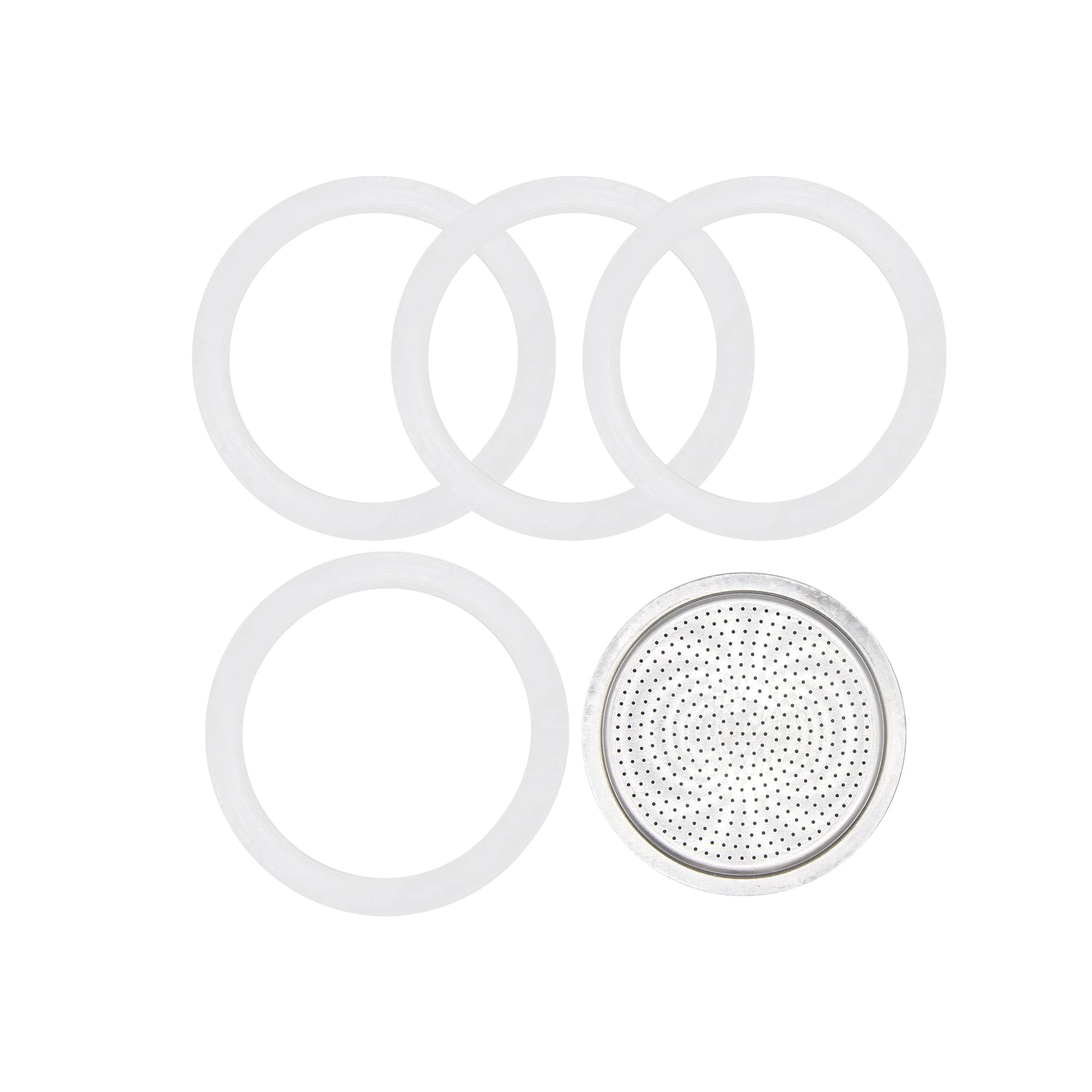 MEFONKOU Replacement 3 Cups Coffee Gasket for Aluminium Maker Coffee Pots Stove top - 4 Gasket and 1 Stainless Filter