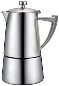 cuisinox roma satin stainless steel moka pot stovetop espresso maker, 10-cup