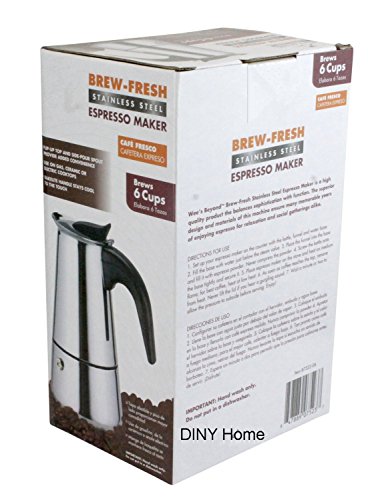 6 Cup Brew-fresh Stainless Steel Italian Style Expresso Coffee Maker for Use on Gas Electric and Ceramic Cooktops(an Expresso Cup Is Apx 2.50 Ounces, or 70ml)