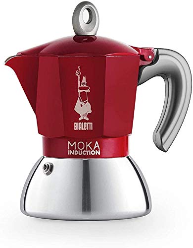 Bialetti New Moka Induction Coffee Maker Moka Pot, 4 Cups, 150 ml, Aluminium, Red: Italian Made