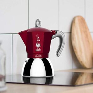 Bialetti New Moka Induction Coffee Maker Moka Pot, 4 Cups, 150 ml, Aluminium, Red: Italian Made