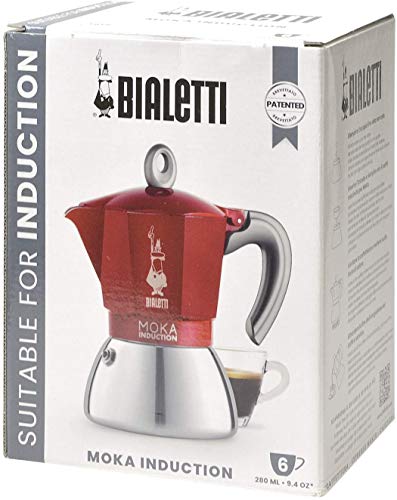 Bialetti New Moka Induction Coffee Maker Moka Pot, 4 Cups, 150 ml, Aluminium, Red: Italian Made