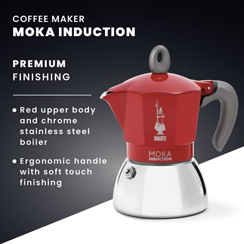 Bialetti New Moka Induction Coffee Maker Moka Pot, 4 Cups, 150 ml, Aluminium, Red: Italian Made