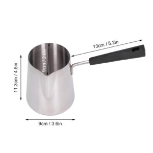 600ml Stainless Steel Turkish Coffee Pot Glossy Butter Warmer Greek Coffee Pot, Hot Chocolate Pot,Milk Warmer with Heat Resistant Handle and 1pcs Brush