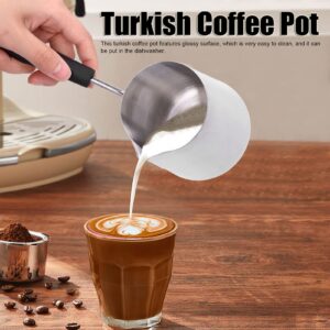 600ml Stainless Steel Turkish Coffee Pot Glossy Butter Warmer Greek Coffee Pot, Hot Chocolate Pot,Milk Warmer with Heat Resistant Handle and 1pcs Brush