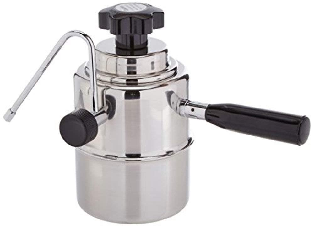 European Gift 50SS Stainless Steel Stove Top Cappuccino Steamer, Black and Silver; Perfect for Frothing Cappuccino, Latte or Chai Tea; Heavy 18/10 Stainless Steel; Bakelite Handle and Knob