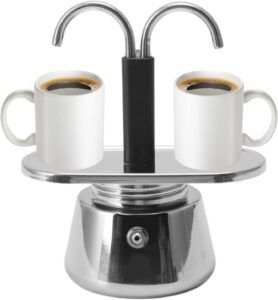 stainless steel moka pot, stovetop maker, classic italian style double tube moka pot coffee maker