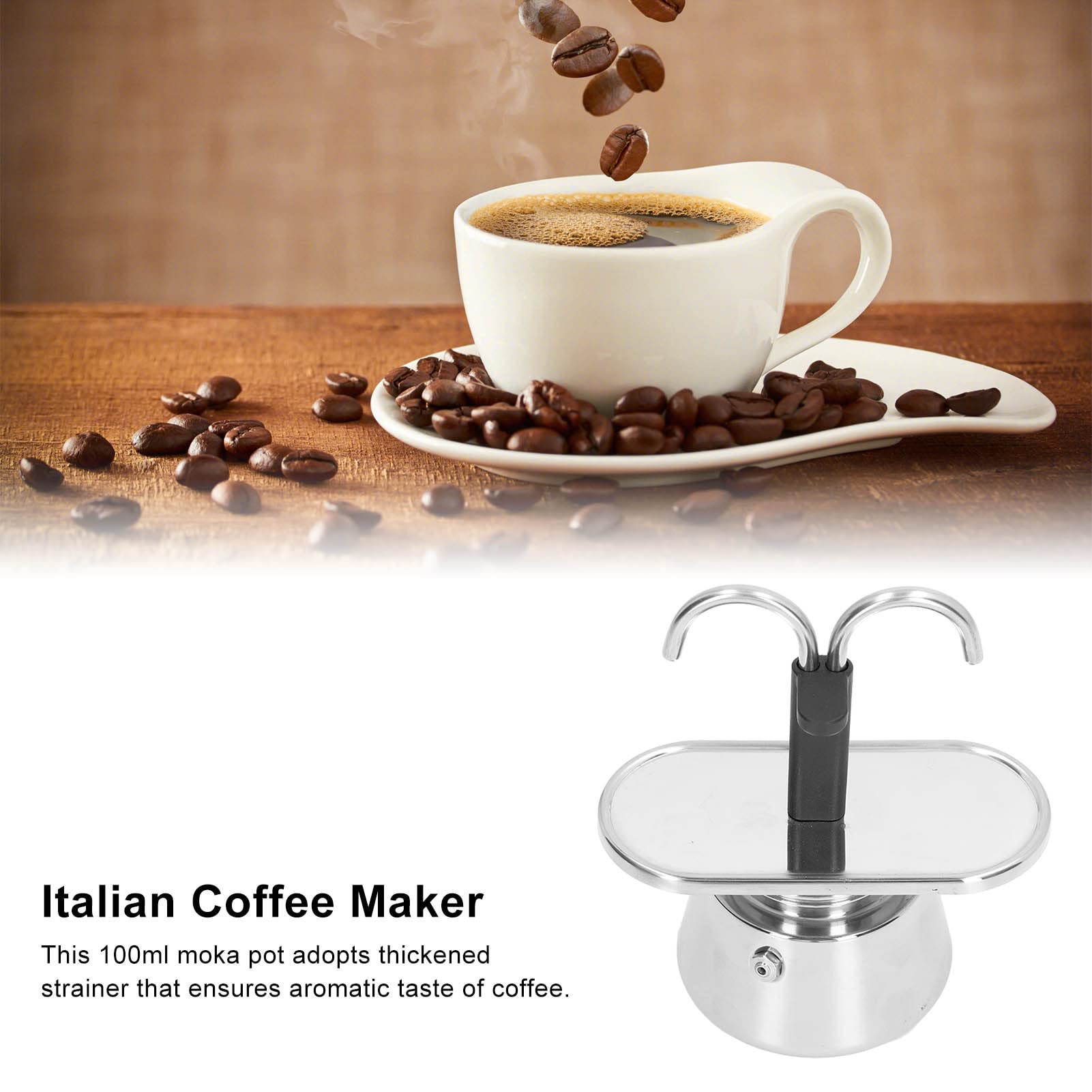 Stainless Steel Moka Pot, Stovetop Maker, Classic Italian Style Double Tube Moka Pot Coffee Maker