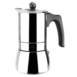 magefesa ® genova stovetop espresso coffee maker, 6 cups / 10 oz, made of 18/10 stainless steel, make your own ome italian coffee, cuban coffee, with this moka pot, safe and easy to use, café