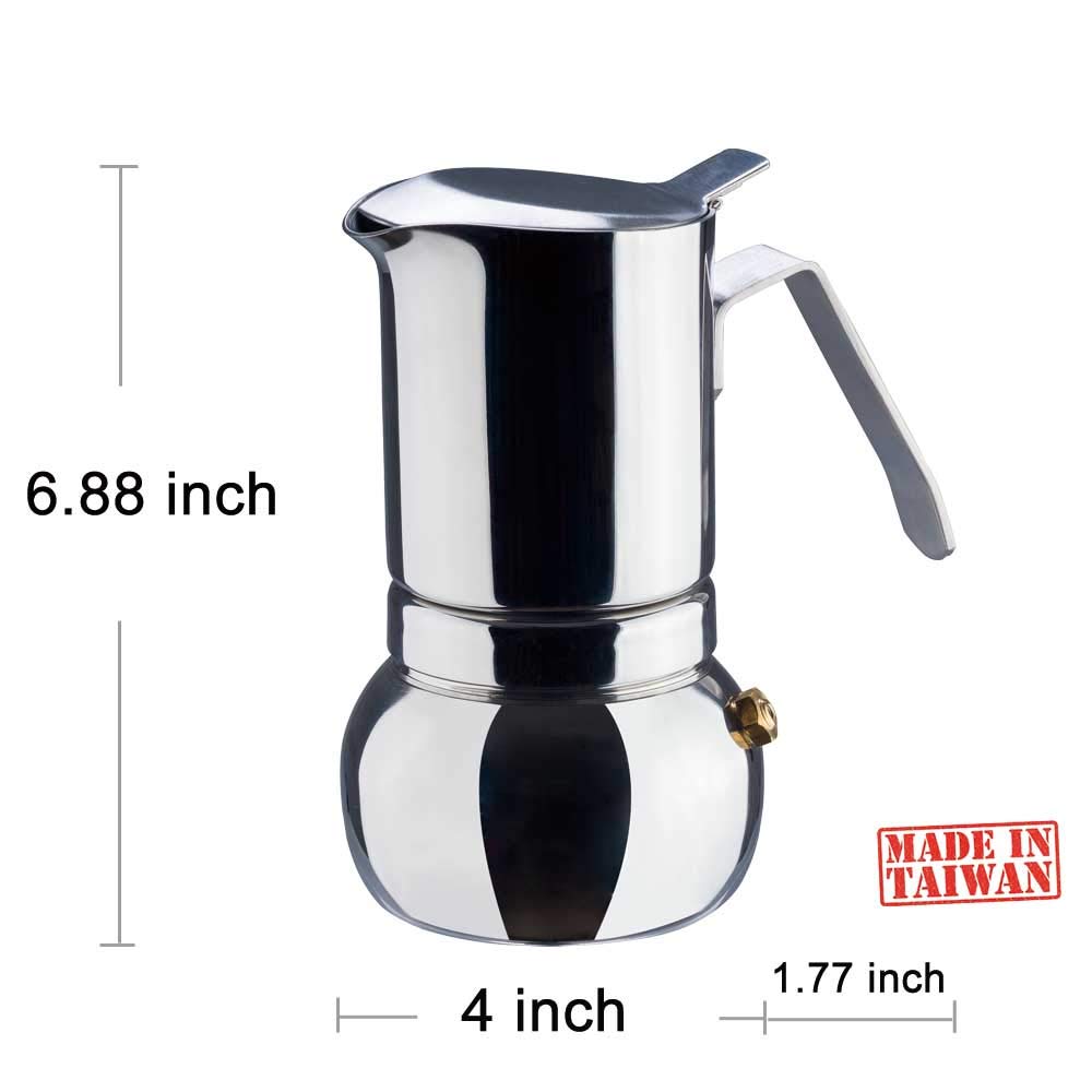 DÉBUT Stainless Steel Italian Espresso Coffee Maker Stovetop Moka Pot Greca Coffee Maker Latte Cappuccino Percolator, 4 Espresso Cup - 6.7 Oz