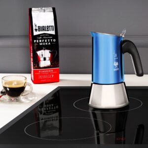 Bialetti New Venus Coffee Machine 6 Cups Anti-Burn Handle Not Induction 6 Cups (235 ml) Stainless Steel Blue