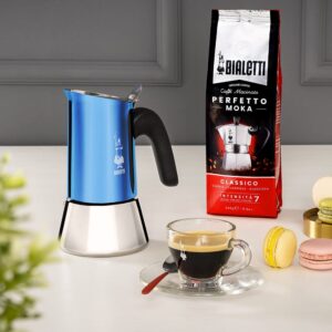 Bialetti New Venus Coffee Machine 6 Cups Anti-Burn Handle Not Induction 6 Cups (235 ml) Stainless Steel Blue