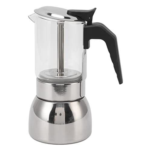 Mumusuki Stovetop Moka Pot, Glass Classic Italian Coffee Maker with Stainless Steel Base for Flavored Strong Coffee Ideal Coffee Lover Gift (200ML)