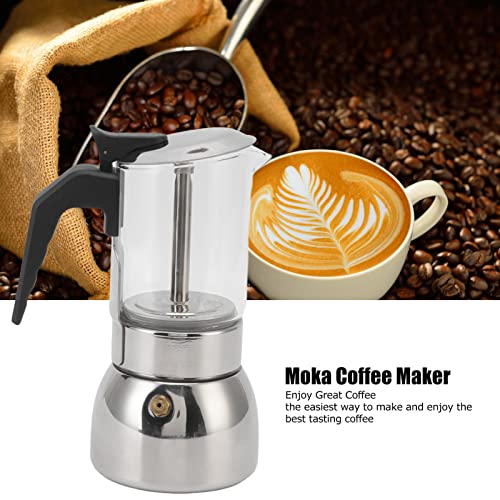 Mumusuki Stovetop Moka Pot, Glass Classic Italian Coffee Maker with Stainless Steel Base for Flavored Strong Coffee Ideal Coffee Lover Gift (200ML)