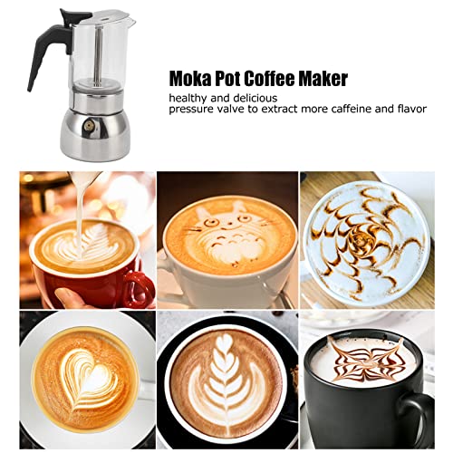 Mumusuki Stovetop Moka Pot, Glass Classic Italian Coffee Maker with Stainless Steel Base for Flavored Strong Coffee Ideal Coffee Lover Gift (200ML)