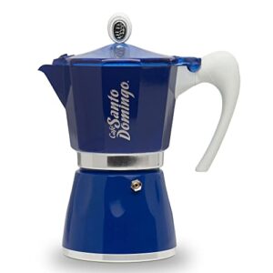 café santo domingo la bandera collection stovetop moka pot, 6 cup, dominican coffee maker, espresso maker (blue)