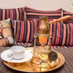 Al Bramony Brass Greek Turkish Coffee Maker Burner Table Top Tabletop With Brass Handle Arabian Solid Large Size Hand Hammered Handmade Egyptian Decanter+ Pot Ibrik Size N02 (Capacity 2 Cup)