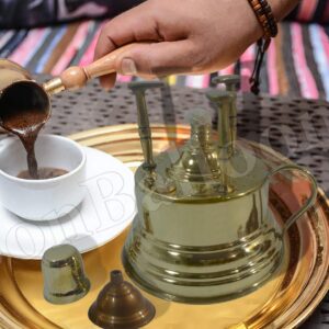 Al Bramony Brass Greek Turkish Coffee Maker Burner Table Top Tabletop With Brass Handle Arabian Solid Large Size Hand Hammered Handmade Egyptian Decanter+ Pot Ibrik Size N02 (Capacity 2 Cup)