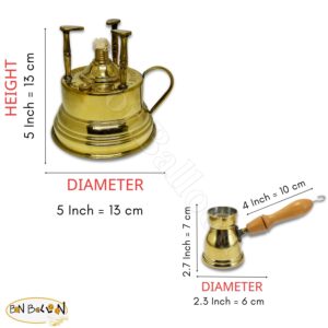 Al Bramony Brass Greek Turkish Coffee Maker Burner Table Top Tabletop With Brass Handle Arabian Solid Large Size Hand Hammered Handmade Egyptian Decanter+ Pot Ibrik Size N02 (Capacity 2 Cup)