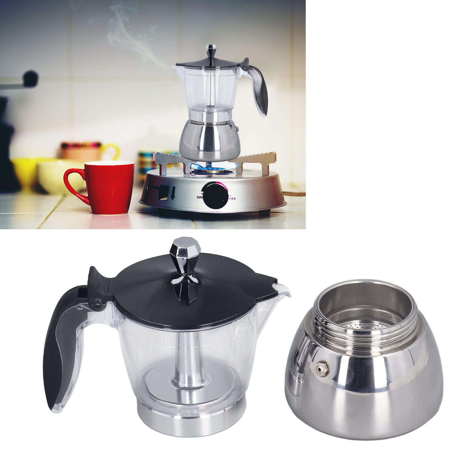 Sutinna Moka Pot, 6 Cup Coffee Making Pot for Home, Stovetop Maker for Great Flavored Strong, Clear ABS Top, default