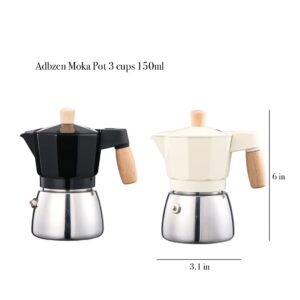 ADBZEN Moka Pot Stovetop Espresso Coffee Maker 3 Cups Stainless Steel Moka Pot Natural Wood Handle (White)