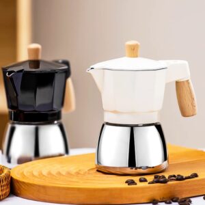 ADBZEN Moka Pot Stovetop Espresso Coffee Maker 3 Cups Stainless Steel Moka Pot Natural Wood Handle (White)