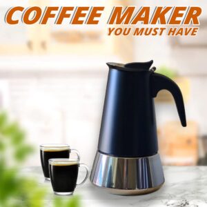 Stove Top Espresso Maker, Stainless Steel Moka Coffee Pot, Classic Stove Top Coffee Maker, Percolator Coffee Pot for Mocha, Latte, Cappuccino and more, Portable Coffee Pot Black (6-Cups/300ML)