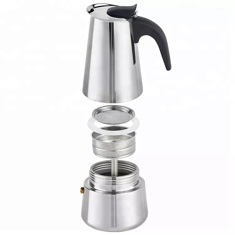 Iguazú 4 Cups Espresso Coffee Maker, Greca, Stainless Steel 304 (200 ml) Moka Coffee Pot With 2 Extra Replacement Gasket