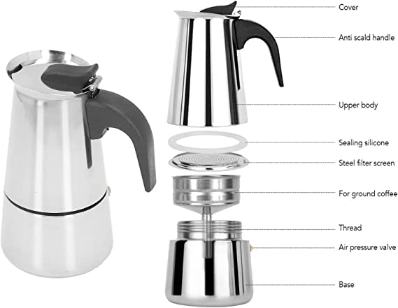 Italian Stainless Steel Coffee Maker Moka Pot: Stovetop Espresso Coffee Maker Moka Pot