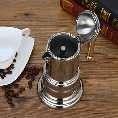 Stovetop Espresso Maker - Stainless Steel Express Coffee Maker Moka Pot Easy to Operate & Quick Cleanup Pot for Home Office with Safety Valve 4 Cups(50ml/Cup) Italian Design for Cappuccino Latte