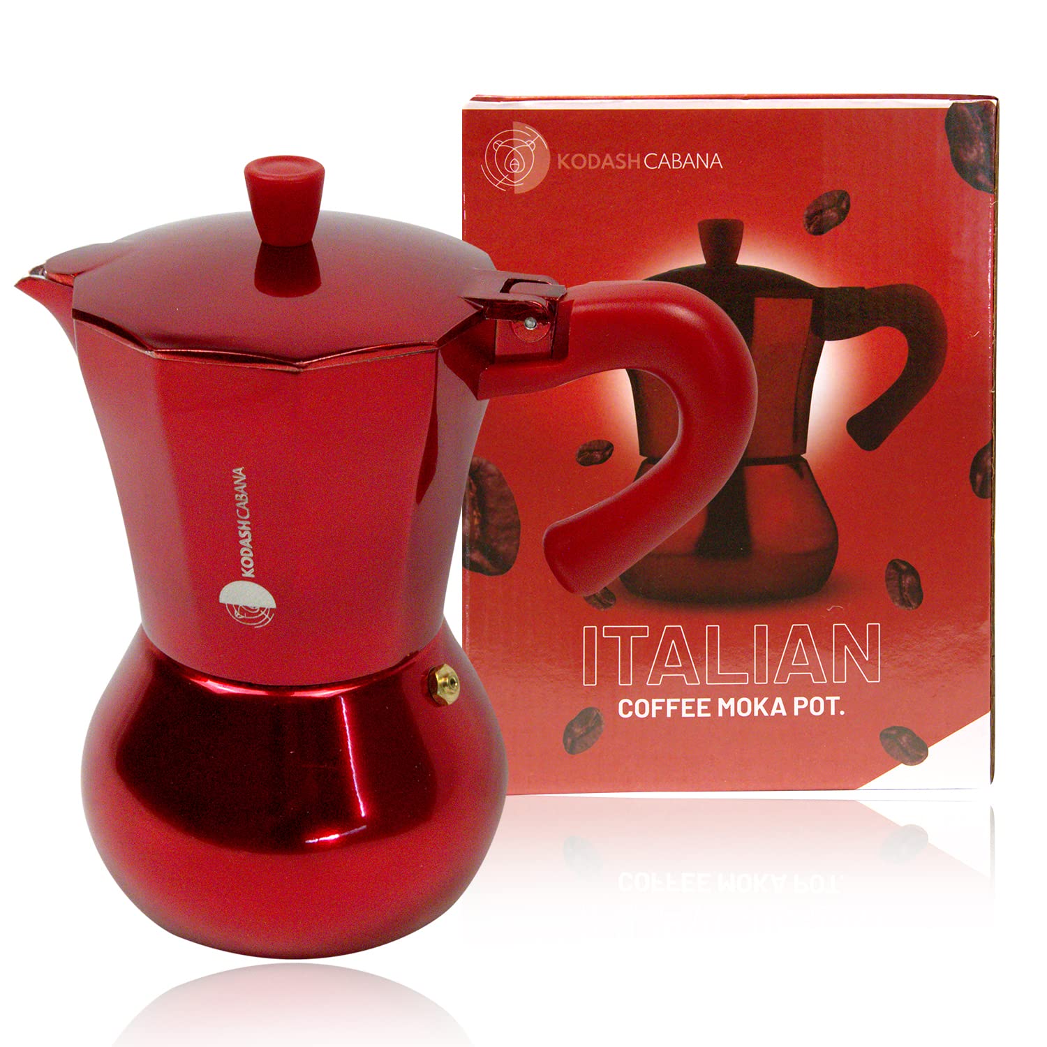 Kodash Cabana 6 cup stovetop expresso maker for home-Red Italian coffee maker-small Moka pot brewer-camping greca brewer