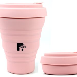 HOGOWARE travel coffee mug collapsible cup insulated tumbler smoothie with lid silicone reusable to go foldable silicon folding hot cold tea water - Medium (Light Pink)