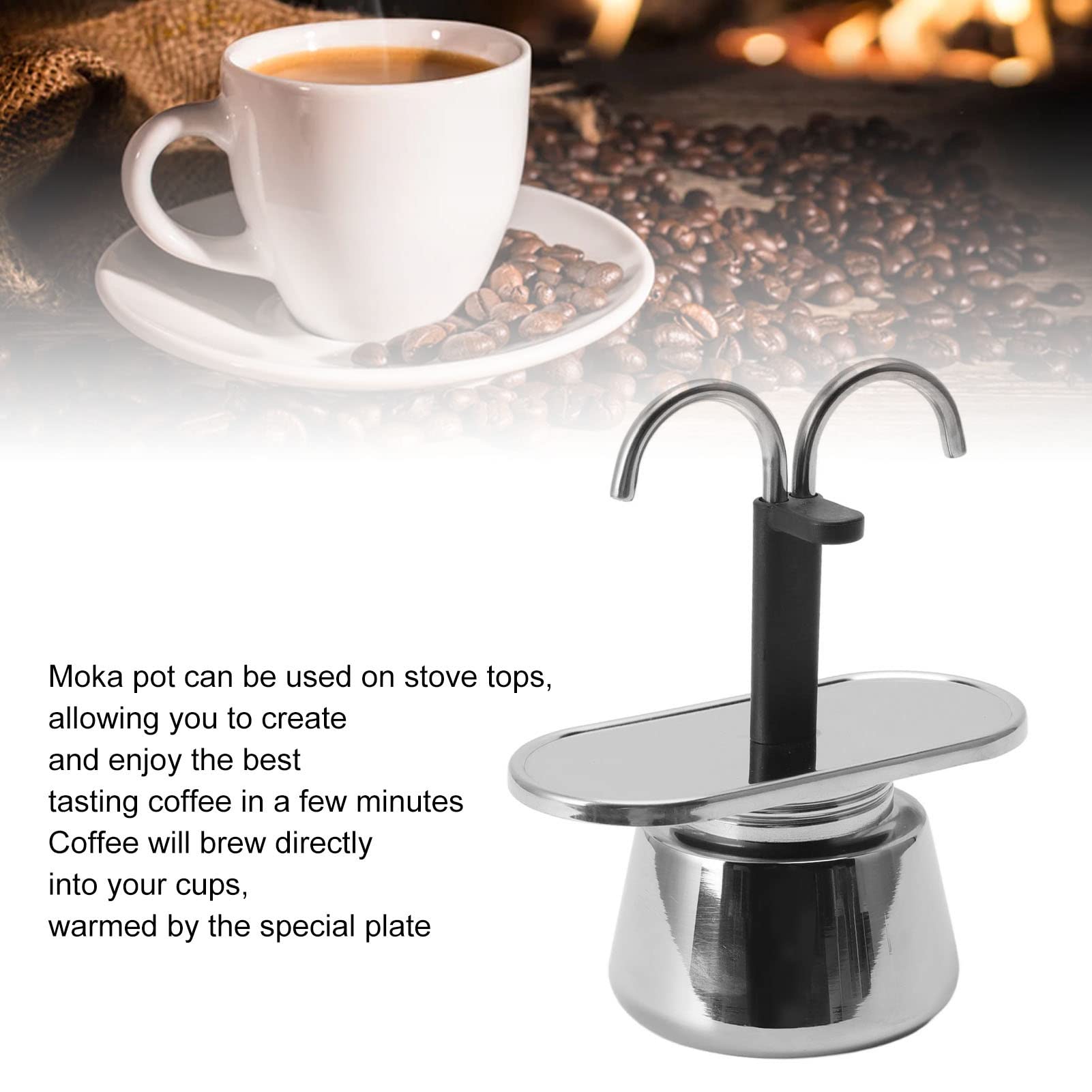 YEmirth 2 Cup Stovetop Espresso Maker, Moka Pot Coffee Maker Classic Italian Coffee Maker Espresso Maker Stovetop 2 Cup 100ML Double Head Stainless Steel, DIY Conduit Coffee Pot