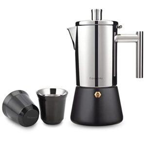 easyworkz diego stovetop espresso maker, bundled with stainless steel espresso cup 2pcs set double wall insulated metal demitasse cups