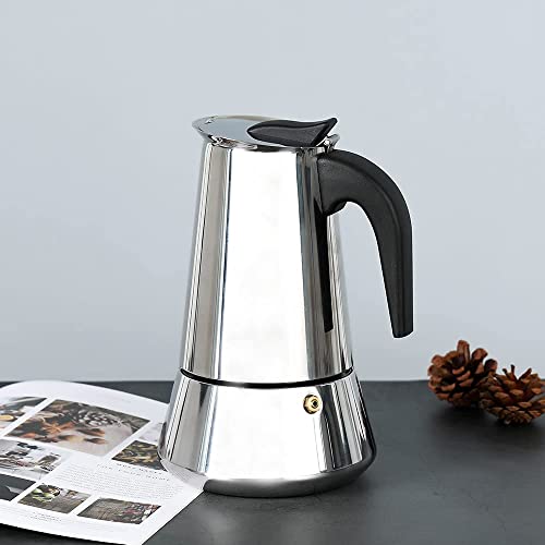 Moka Pot Stainless Steel, 6 Cup Stovetop Espresso Maker, Classic Italian Style Espresso Pot, Easy to Operate & Quick Cleanup, Food Grade Stainless Steel, Silver