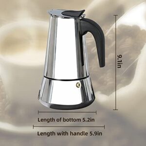 Moka Pot Stainless Steel, 6 Cup Stovetop Espresso Maker, Classic Italian Style Espresso Pot, Easy to Operate & Quick Cleanup, Food Grade Stainless Steel, Silver