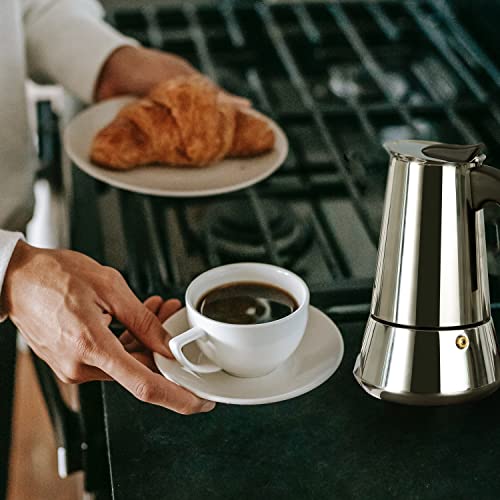 Moka Pot Stainless Steel, 6 Cup Stovetop Espresso Maker, Classic Italian Style Espresso Pot, Easy to Operate & Quick Cleanup, Food Grade Stainless Steel, Silver