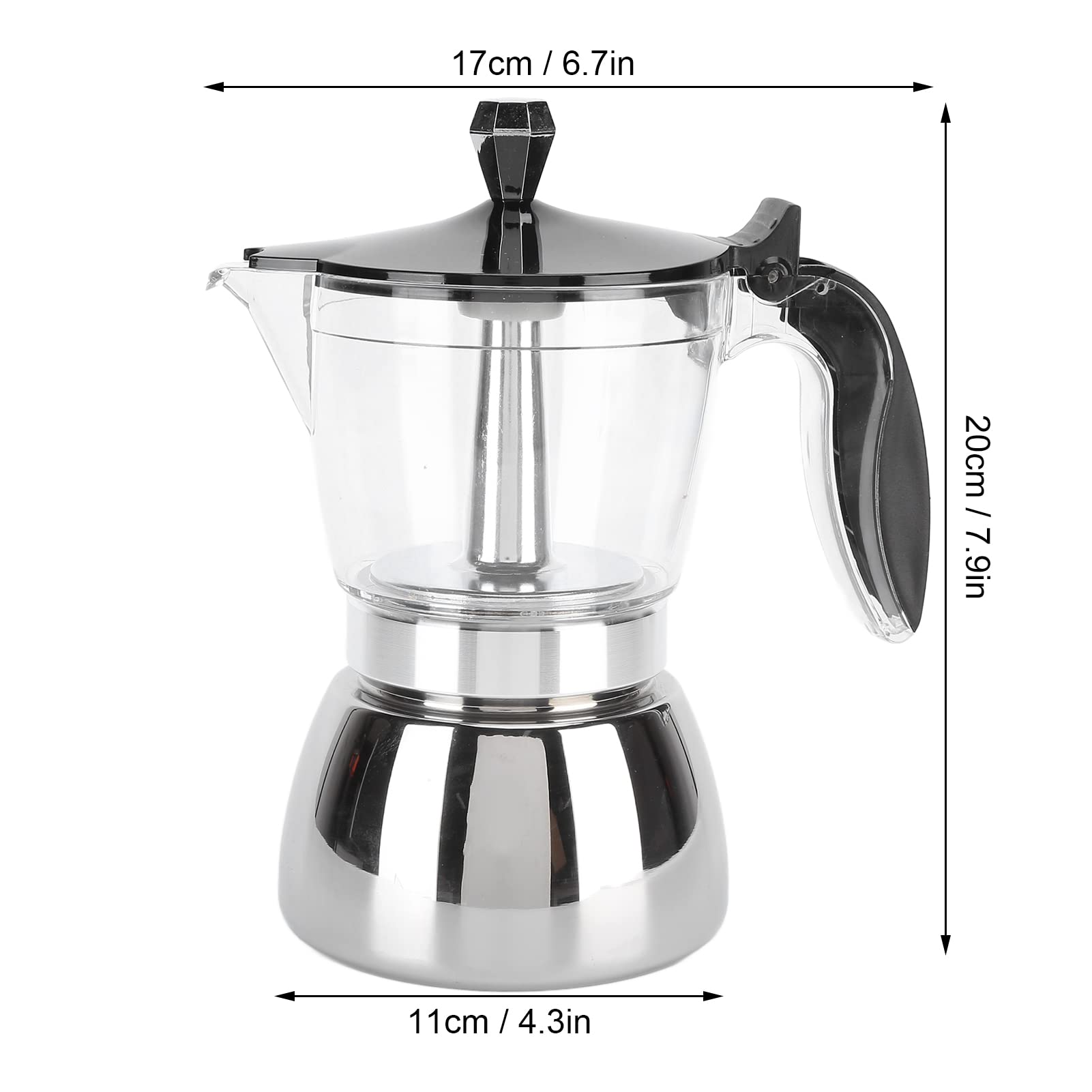 6 Cups Stainless Steel Coffee Pot, Italian Octagonal Household Brewing Coffee Moka Pot, Stovetop Espresso Maker Moka Pot, Ergonomic Handle Design, Home Office Use Friends