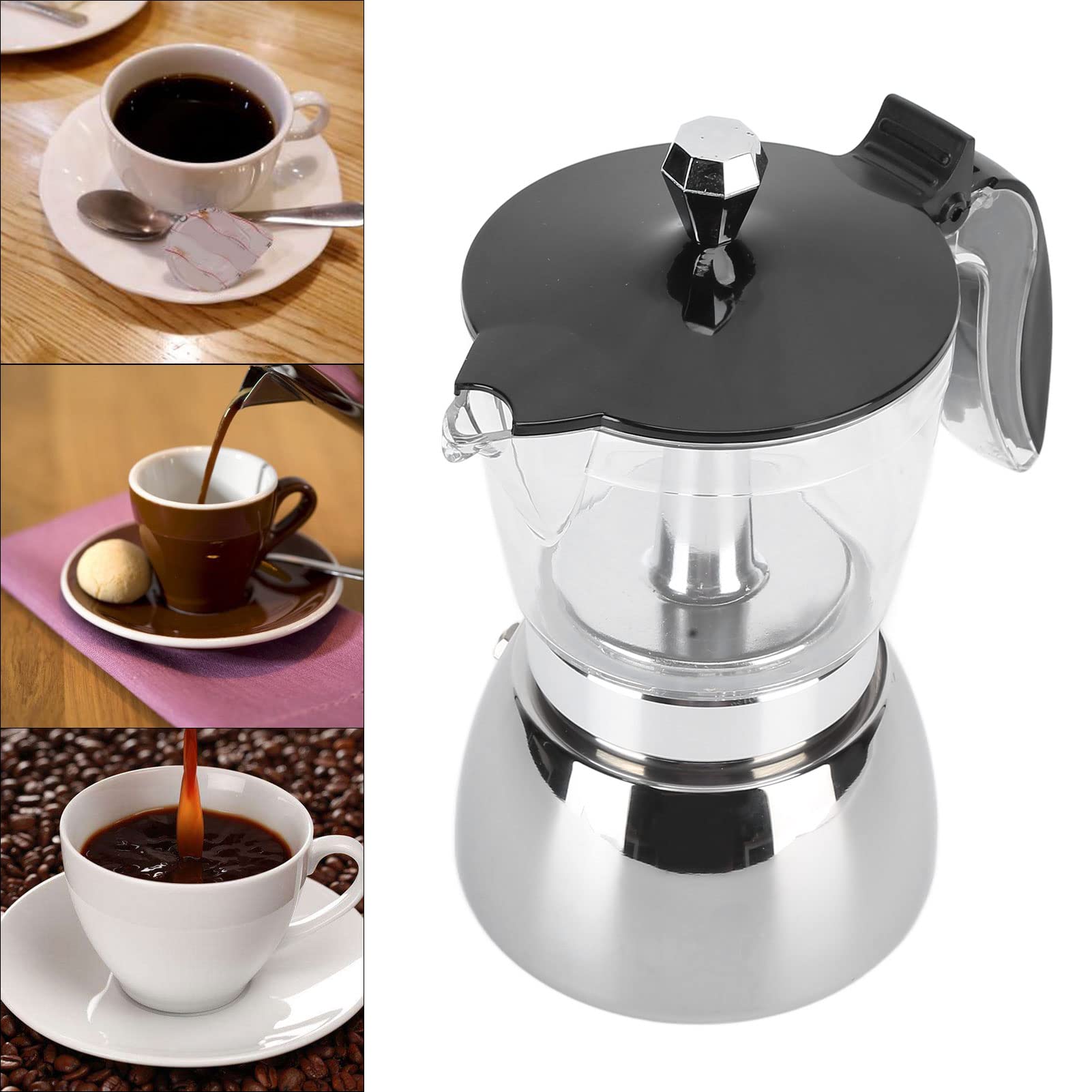 6 Cups Stainless Steel Coffee Pot, Italian Octagonal Household Brewing Coffee Moka Pot, Stovetop Espresso Maker Moka Pot, Ergonomic Handle Design, Home Office Use Friends