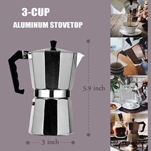 L7HWDP Stovetop Espresso Maker 3 Cup Moka Pot, Full Body Espresso,Classic Italian Style Espresso Cup,Easy to Operate & Quick Cleanup Pot