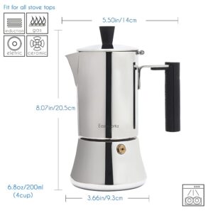 Easyworkz Pedro Stovetop Espresso Maker 200ml, Bundled With Stainless Steel Espresso Cup 2pcs Set Double Wall Insulated Metal Demitasse Cups, 75ml