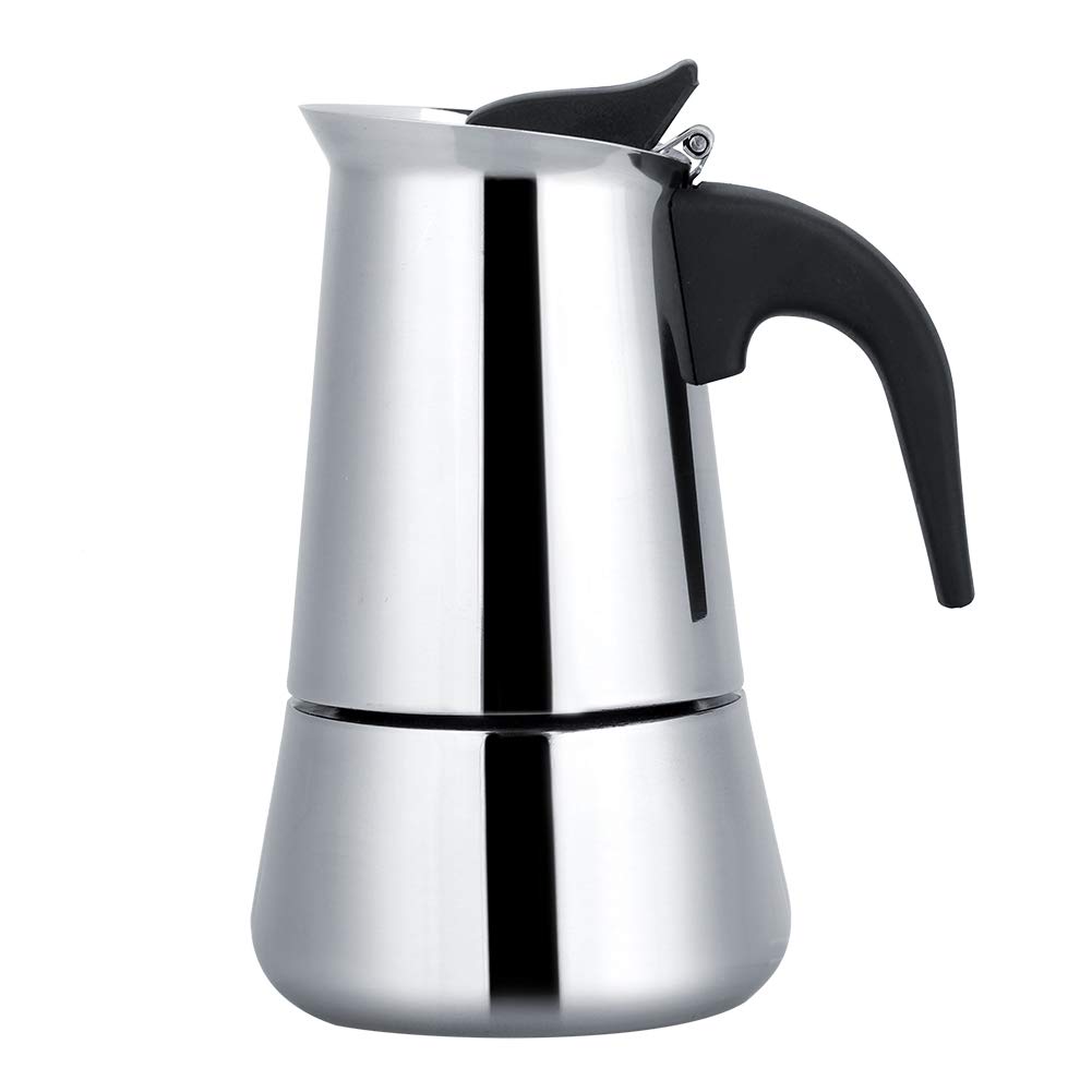 Pilipane Stainless Steel Coffee Maker, 200ml Moka Campaing Coffee Pot for Home Office Use, Stovetop Espresso Maker for Induction and Gasstove Electric Percolator